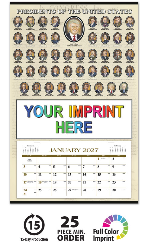 Presidents Hanger with 12-Month Grid | ValueCalendars.com