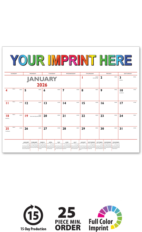 Desk Pad Calendar, Red & Black (No Corners) | ValueCalendars.com