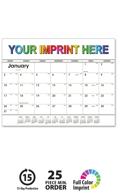 Desk Pad Calendar, Black & White (No Corners) | ValueCalendars.com