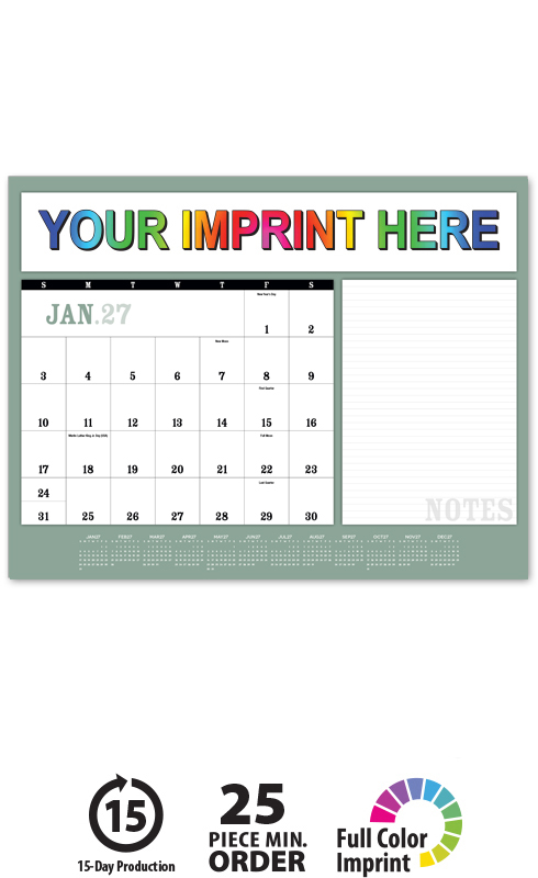 Desk Pad Calendar; Modern Notes (No Corners) | ValueCalendars.com