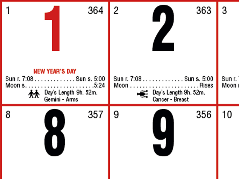 Almanac Calendar, Large | ValueCalendars.com