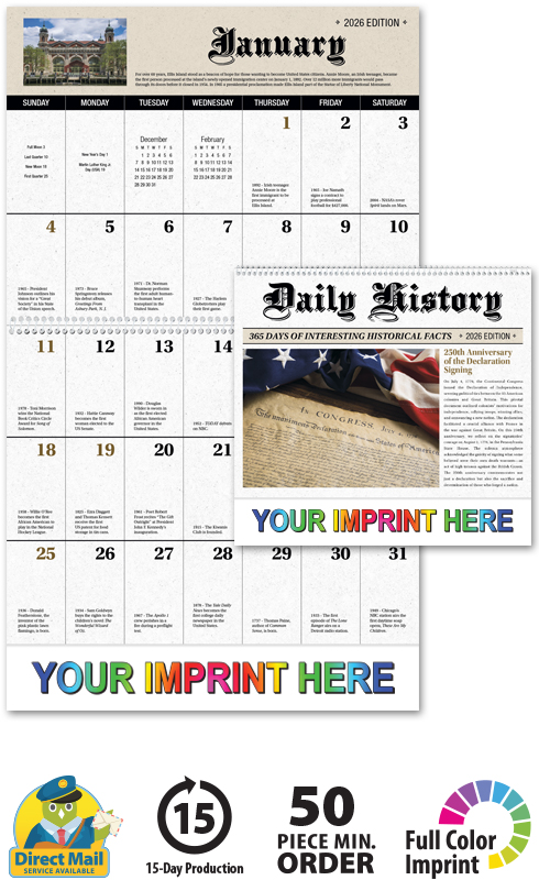 Daily History Spiral Calendar | ValueCalendars.com