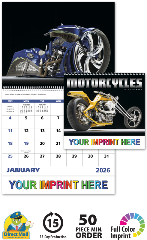 Motorcycles Spiral Calendar | ValueCalendars.com