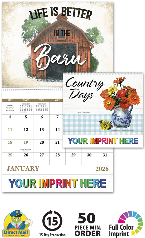 Country Days Spiral Calendar | ValueCalendars.com
