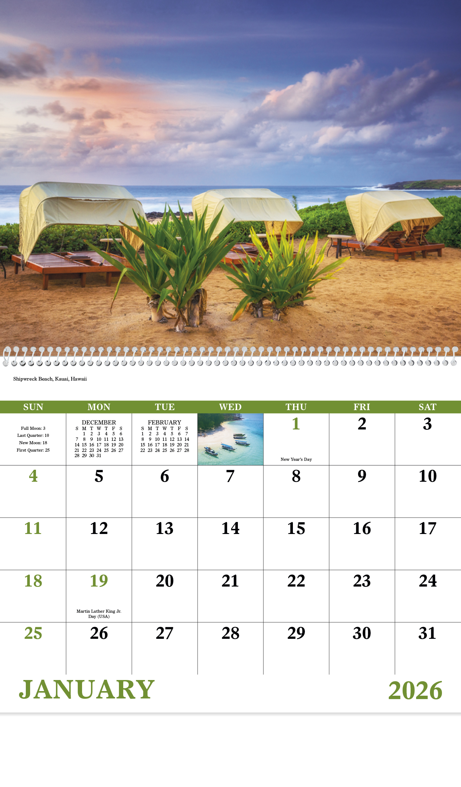Beach Paradise Spiral Calendar | ValueCalendars.com