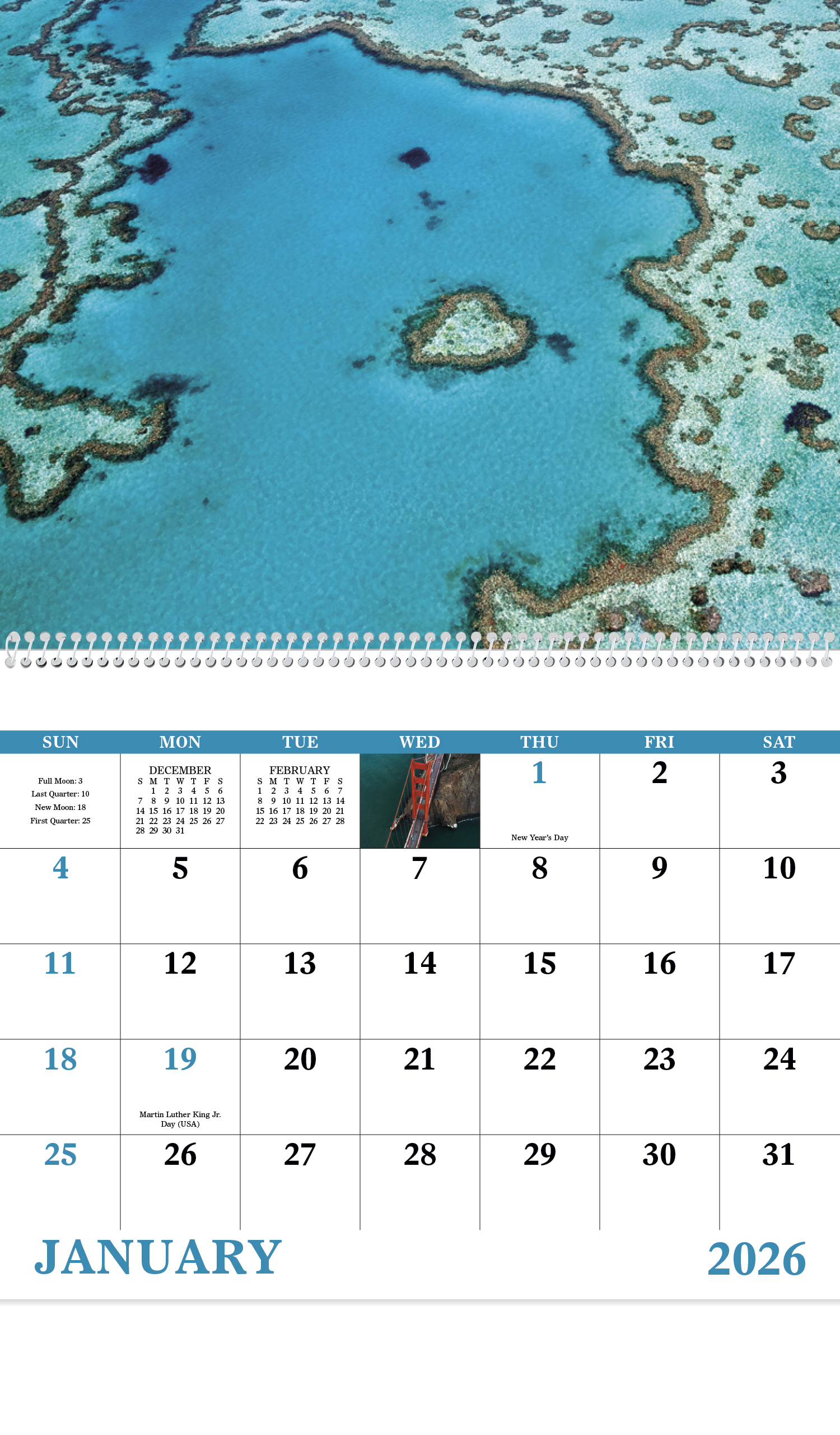 View from Above Spiral Calendar | ValueCalendars.com