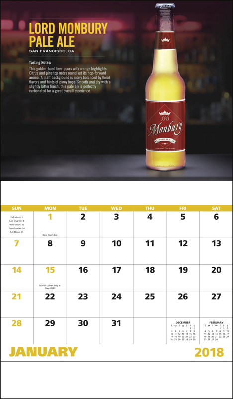 2018 Craft Beer Calendar | 11" X 19" Imprinted Staple Bound; Drop Ad ...