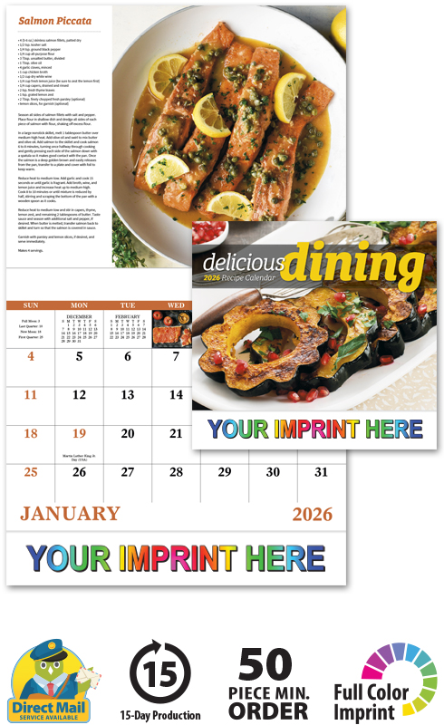 2026 Delicious Dining Calendar | 11" X 19" Imprinted Staple Bound; Drop ...