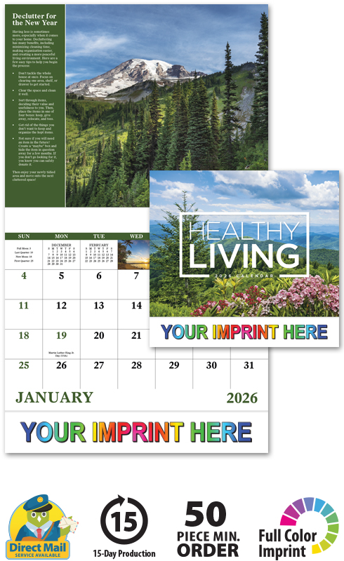 2026 Healthy Living Calendar | 11" X 19" Imprinted Staple Bound; Drop ...