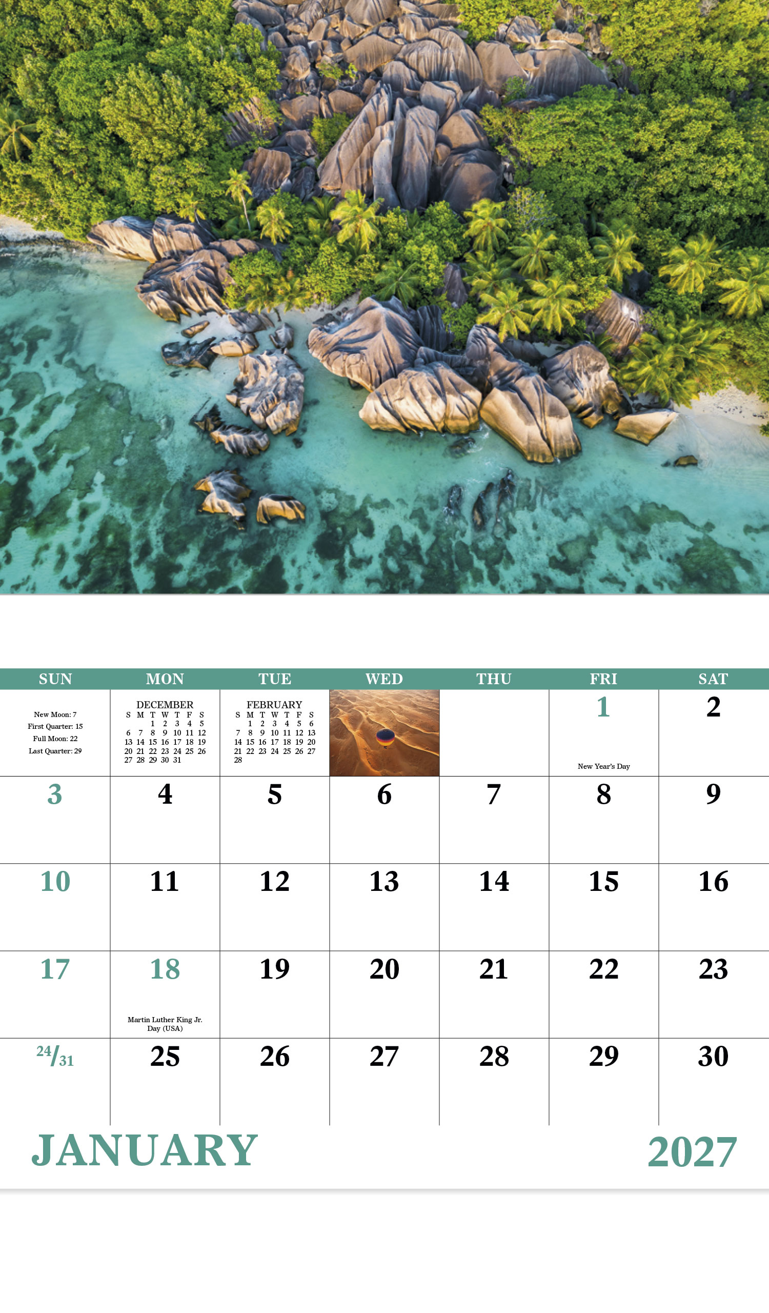 View from Above Calendar | ValueCalendars.com