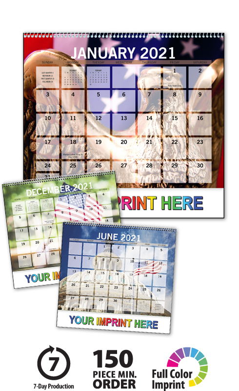 Patriotic Small Memo Calendar | ValueCalendars.com