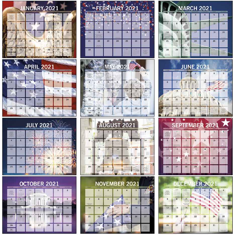 Patriotic Small Memo Calendar | ValueCalendars.com