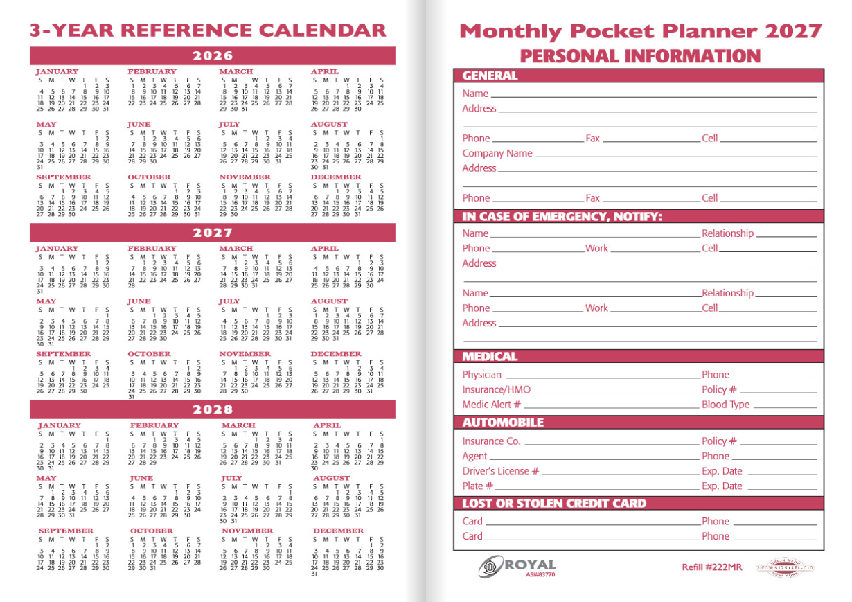 Basic Cardstock Pocket Planner - Monthly | ValueCalendars.com