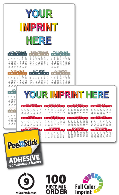 Custom Repositionable Sticky Back Card Calendar, 4 x 7 | ValueCalendars.com