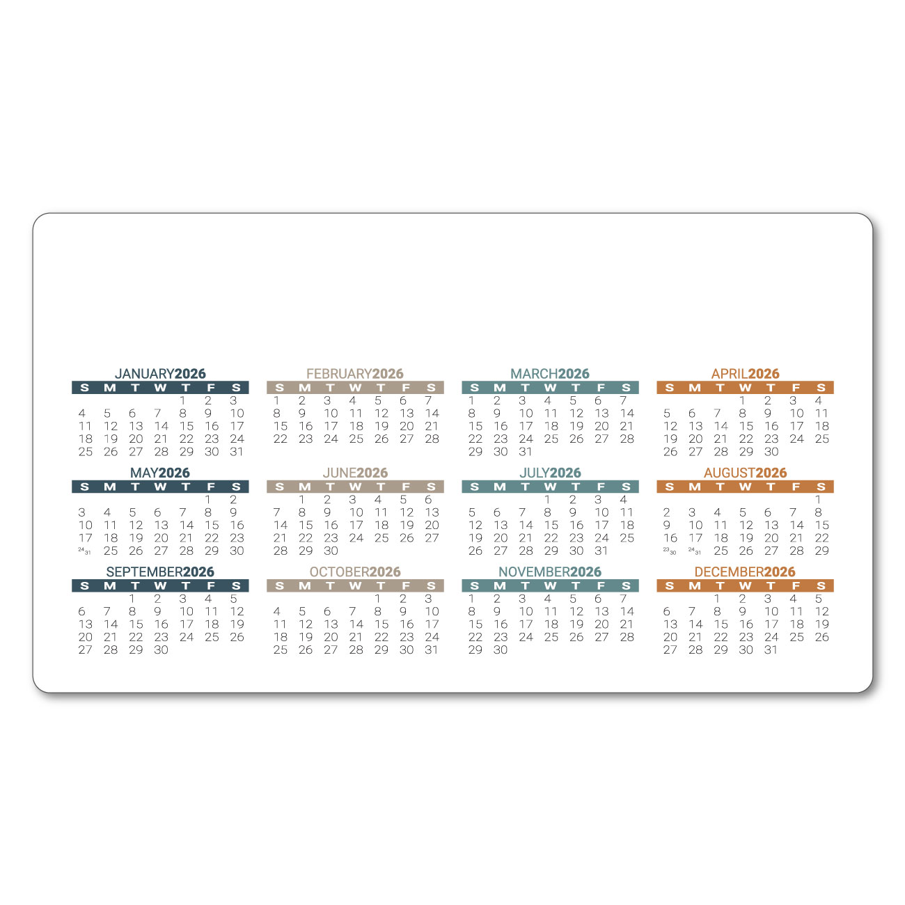 Custom Repositionable Sticky Back Card Calendar, 4 x 7 | ValueCalendars.com