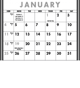 Span-A-Year (Laminated) Calendar, Black & White | ValueCalendars.com